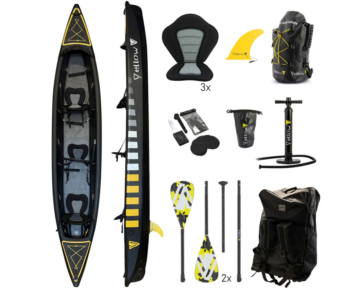 Yellow V Inflatable Kayak 3 Person – 470 x 85 cm Complete Set